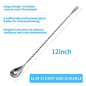 2 Pcs 12 Inch Bar Mixing Spoon Cocktail Spoon Stainless Steel Bar Long Spoon With Spiral Pattern