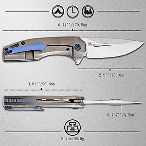 KANSEPT Cassowary Premium Pocket Folding Knives for Men EDC Pocket Knife 2.9'' Satin CPM S35VN Blade Excellent Folding Knife with Bronzed Anodized Titanium Handle EDC K2065A5