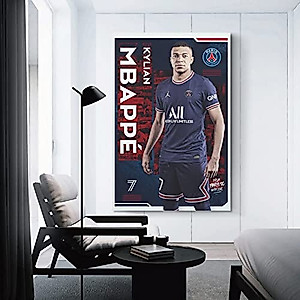 Kroity Paris Saint-Germain Football Stars Kylian Mbappe Poster Canvas Wall Art Room Decor (Unframed) 12in×18in (Mbappe), White
