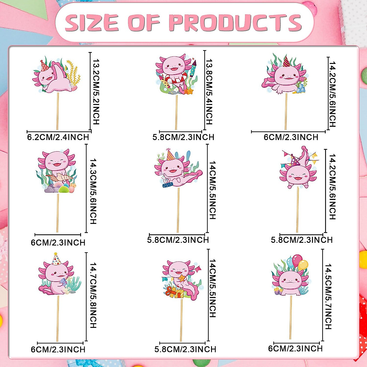 Wxiben Axolotl Birthday Cupcake Toppers - 36PCS Axolotl Birthday Decorations Cute Axolotl Party Cake Topper Decorations Supplies Axolotl Salamander Baby Shower Cupcake Toppers Decor for Kids Girls