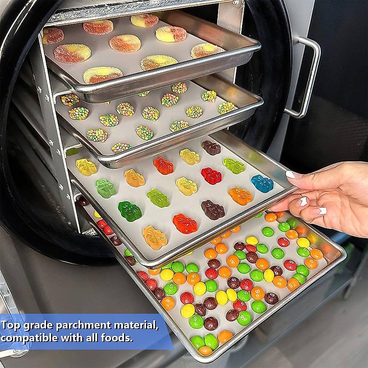 YHMYOALU - Set of 100 Rectangular Tray Mats for Harvest Right Freeze Dryer, 17" x 6.8", Disposable Parchment Paper, Easy to Use and Clean