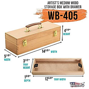 US Art Supply Artist Wood Pastel, Pen, Marker Storage Box with Drawer(s) (Medium Tool Box)