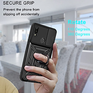 Kukoufey Compatible with Huawei Y6 2019 Bracket Shell,with Slide Camera Lens Cover Compatible with Huawei Y6s 2019 JAT-LX3 JAT-L29 JAT-LX1 JAT-L41 / Y6 2019 MRD-LX1 MRD-LX3 MRD-LX1N/F Case Blue