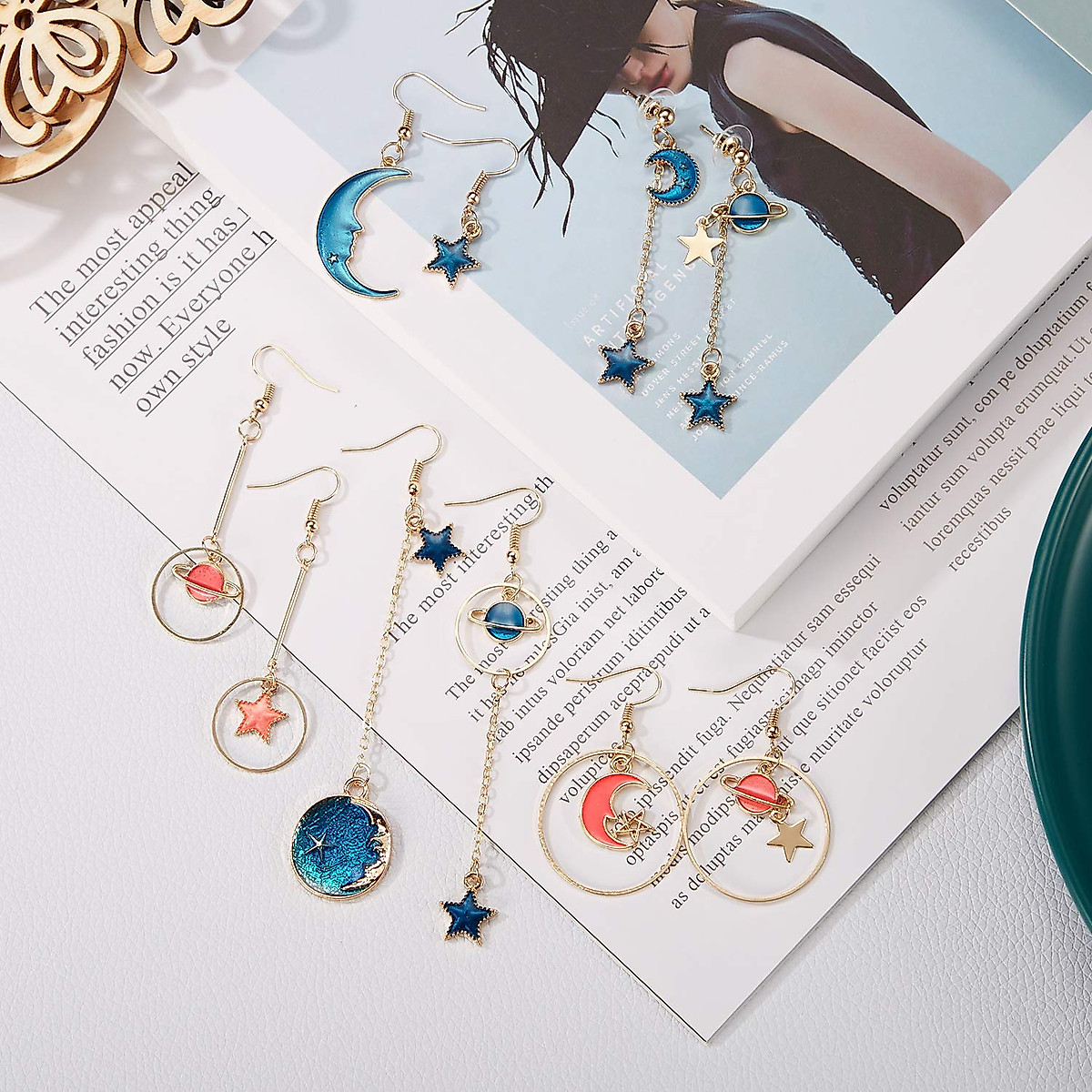 9 Pairs Star Moon Earrings for Women Earth Moon Earrings Dangle Planet Sun Moon Earrings Asymmetric Bohemia Moon Earrings