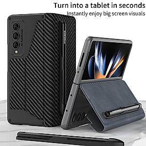 FYTON Galaxy Z Fold 4 Case with S Pen Holder (Removable), Z Fold 4 Case with Hinge Protection, Leather Case with Kickstand Function for Samsung Galaxy Z Fold 4 5G 2022, Black, Cloud Black