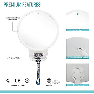 Airia Living Battery Powered Heated Glass Fogless Efficient Shaving Mirror Shatterproof Shower Mirror with 3M Tape, Razor Holder, & 360 Swivel, Black 7.1" x 8.7"