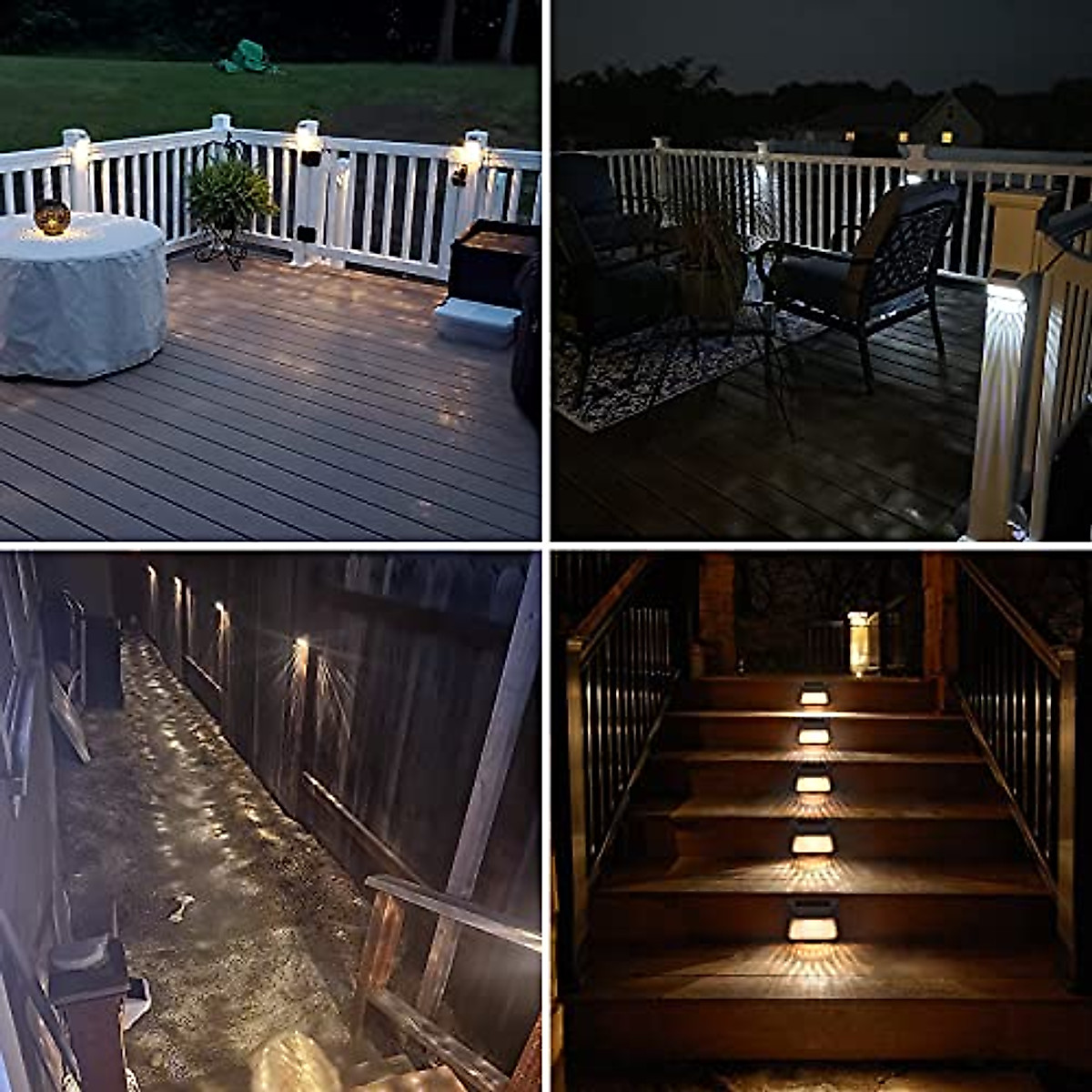 Permanent On All Night Solar Outdoor Lights 6 Pack, 2 Lighting Modes, Warm White/Cool White, IP65 Waterproof, Decorative Lighting for Fence Deck Garden Yard Stair Patio Post Pathway Steps(White02)