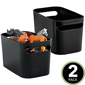 mDesign Plastic Toy Box Storage Organizer Tote Bin with Handles for Child/Kids Bedroom, Toy Room, Playroom - Holds Action Figures, Crayons, Building Blocks, Puzzles, Crafts - 10" Long, 2 Pack - Black