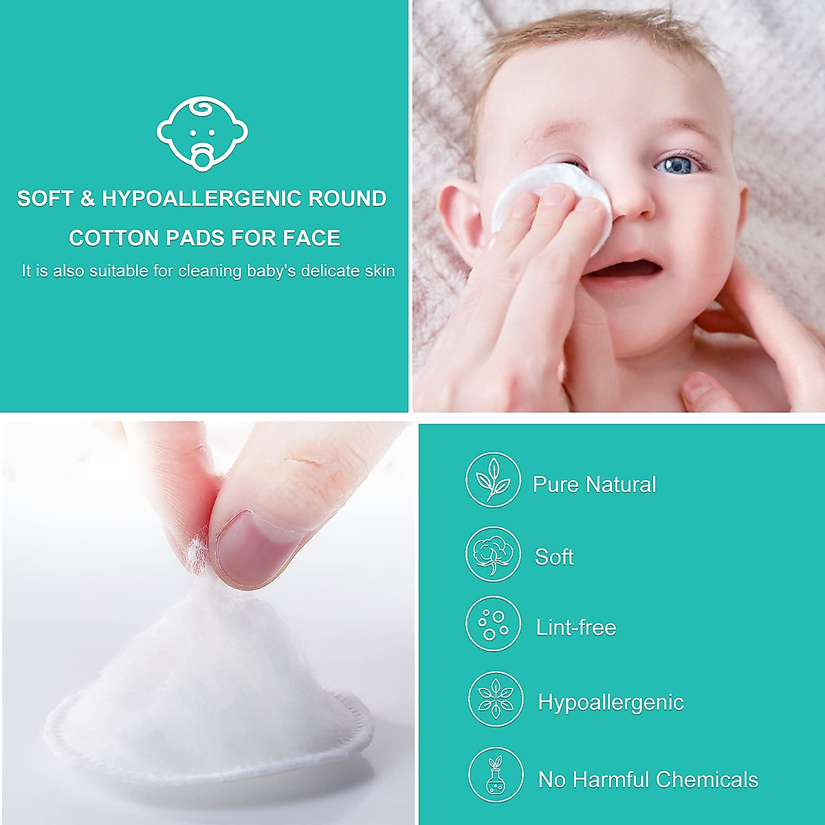 Premium Cotton Rounds for Face 400 Count - Makeup Remover Pads, Hypoallergenic, Lint-Free | 100% Pure Cotton Pads for Face Cleasing, Applying Facial Toner & Nail Polish Remover