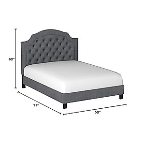 Rosevera Angelo Linen Upholstered Bed with Adjustable Headboard and Button Tufting, Full, Gray