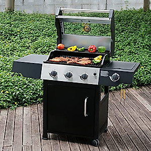 Propane Gas Grill, 3 Burner Stainless Steel Liquid Propane Grill with Side Burner, 48,000 BTU Cart Style Perfect Patio Garden Picnic Backyard Barbecue Grill.