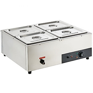 Commercial Food Warmer, 4-Pan Electric Steam Table with 12QT Pans, Stainless Steel Countertop Buffet Bain Marie
