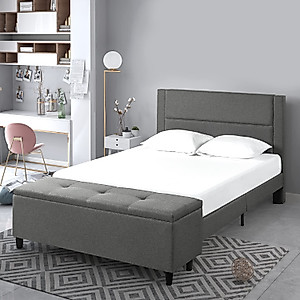 ZINUS Wanda Upholstered Platform Bed Frame with Storage Bench, Mattress Foundation with Wood Slat Support, No Box Spring Needed, Easy Assembly, Queen