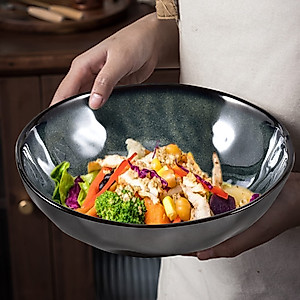 fMBB 33 OZ Ceramic Bowl Pasta Bowls Set of 4, Great Salad Bowl Set, Large Bowl For Eating, Dinner Bowls, Stackable Serving Bowls, Reactive Glaze Series, Black