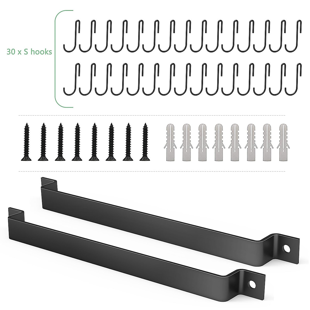 Housolution Kitchen Rail with 15 Hooks, 16 Inch Kitchen Utensil Hanger Utensil Rack Wall Mounted Hanging Utensil Holder for Kitchen, Black