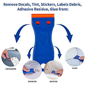 Plastic Razor Blade Scraper, 2 Pack Razor Scraper with 120 Pcs Razor Blades for Removing Glue, Sticker, Decals, Tint from Car Window and Glass(Blue)