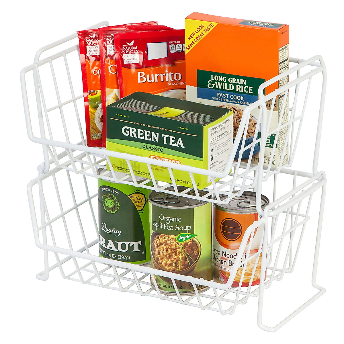 IRIS USA Small Modular Wire Stacking Storage Basket, 8"D x 14"W x 6"H, Great Storage for Pantry, Kitchen, or Closet Organization, Stackable with Interlocking Legs, Multipurpose Home Organizer, White