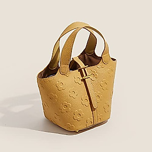 FOXLOVER Genuine Leather Mini Handbags for Women Tote Purses Women's Top Handle Bucket Bags(Yellow)