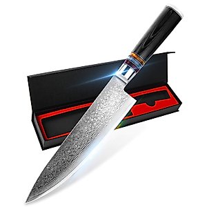 YAIBA Chef Knife 8 Inch Damascus Japanese Knife VG10 Stainless Steel, Razor Sharp Kitchen Cooking Knife with Ergonomic Handle- Sheath & Gift Box, Superb Edge Retention, Stain & Corrosion Resistant