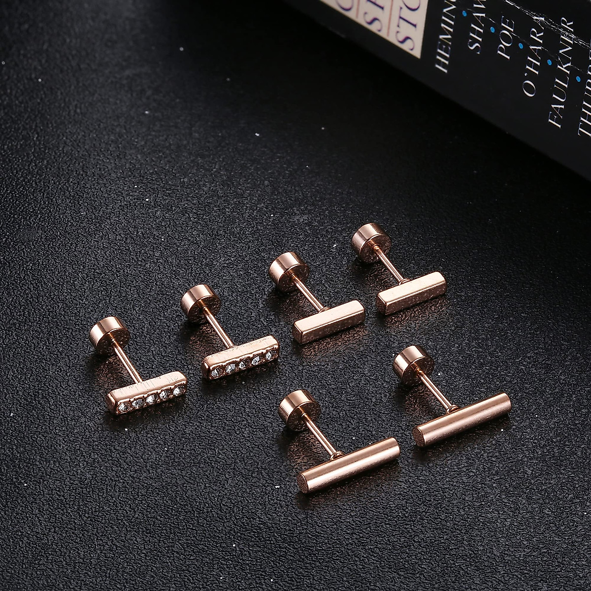 FASACCO 10Pairs Flat Back Earrings for Women Men - Hypoallergenic 14K Gold Plated Stainless Steel Flatback Stud Small Huggie Hoop Earrings 20G Tiny Gold Stud Earring Sets for Multiple PIercing Rose