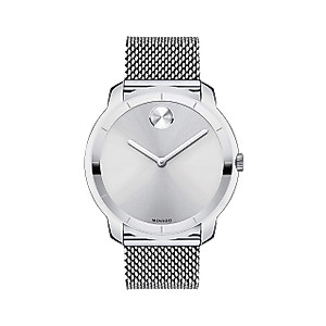 Movado Men's BOLD Thin Stainless Steel Watch with a Printed Index Dial, Silver (Model 3600260)