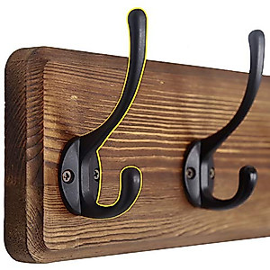 SKOLOO Rustic Wall Mounted Coat Rack: 16-inches Hole to Hole, Pine Solid Wood Coat Hook Hanger - 5 Hooks for Hanging Clothes Robes Towels Coats