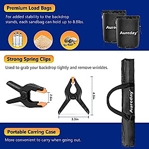 Aureday Backdrop Stand, 8.5x10ft Adjustable Photo Backdrop Stand for Parties, Heavy Duty Background Stand with Travel Bag, 6 Backdrop Clamps, 4 Crossbars, 2 Sandbags for Wedding/Decorations/Photoshoot