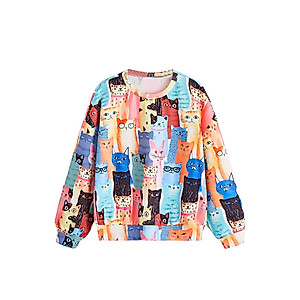 SOLY HUX Girl's Cartoon Letter Print Long Sleeve Pullover Top Sweatshirt Cartoon Graphic 11-12Y
