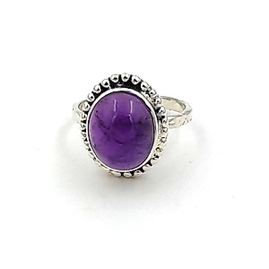 Navya Craft Amethyst Stone Silver Ring | 925 Sterling Silver Handmade Statement Promise Ring for Women | Natural Gemstone Boho Jewelry | February Birthstone | Gift for Her Birthday Anniversary