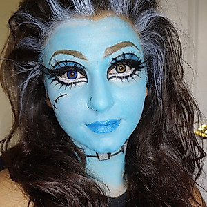 CCbeauty Light Blue Face Paint Stick,Face Painting Kit,Non Toxic SFX Makeup For Avatar Corpse Bride Halloween Costume Cosplay,Professional FX Body Paint,Full Coverage Foundation With Makeup Sponge