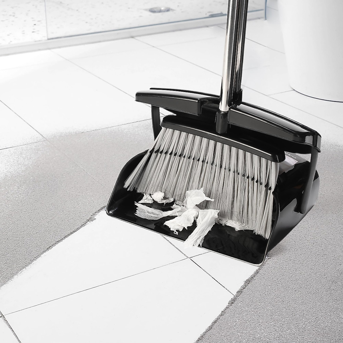 Broom and Dustpan Set for Home with Lid Indoor Upright Dustpan and Broom Combo Dust Pan with Long Handle Standing Sweeper Angle Broom Sweeping Room Office Garden Kitchen Floor Kids Pet Hair