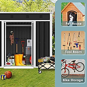 Crownland 4X6 FT Outdoor Garden Storage Shed Steel Garden Shed Tool House with Ventilation & Sliding Door (Grey), Gray