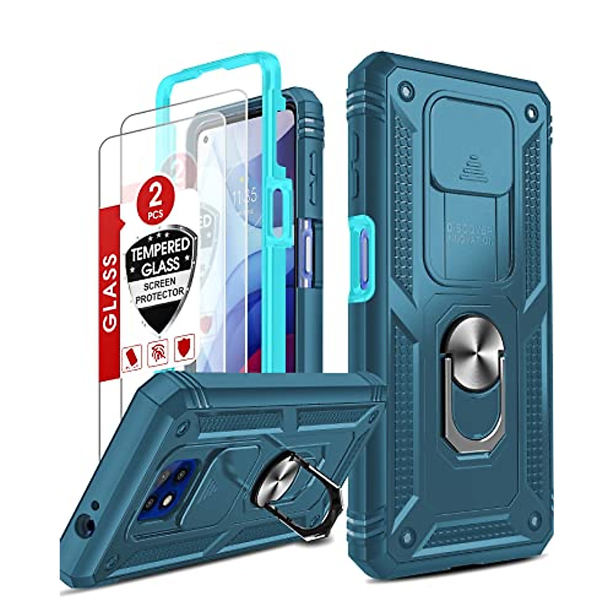 LeYi for Moto G Power 2021 Case: Moto G Power 2021 Case with Slide Camera Cover + [2 Packs] Screen Protector, Full Body Military-Grade Case with Kickstand for Moto G Power 2021, Sea Blue