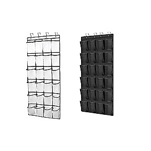 24 Pocket OTD Shoes Organizers Hanging Over The Door Shoes Rack Hanging Closet Storage Bag with 24 Large Mesh Pockets (Black)