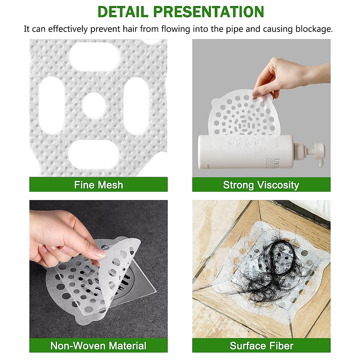 Disposable Floor Drain Filter,Insect, Mold,and Blockage Prevention,Adhesive Non-Woven Fabric Stickers,Bathtub,Laundry Room,Kitchen,Bathroom,Sink (20, White, New edition10cm×10cm)