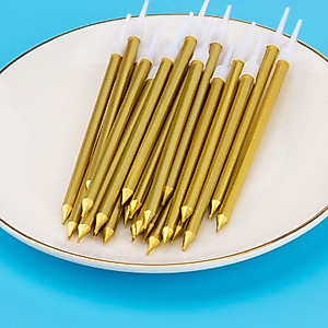 LUTER 48pcs Metallic Birthday Candles in Holders Tall Birthday Cake Candles Long Thin Cupcake Candles for Birthday Wedding Party Decoration