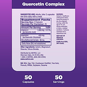 Natrol Quercetin Complex, Dietary Supplement for Immune Health, Quercetin Supplements with Vitamin C and Citrus Bioflavonoids, 50 Capsules, Up to a 25 Day Supply