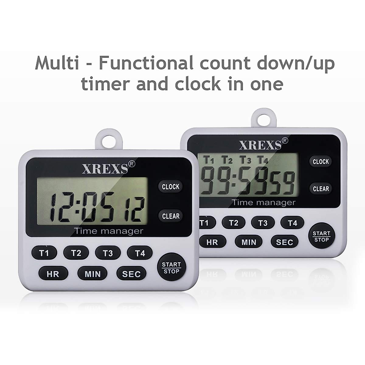XREXS 4 Channels Digital Kitchen Timer Clock, Cooking Timer with Large LCD Display, 4 Groups Simultaneous Timing Countdown Up Pocket Timer, Magnetic Attachable (Battery Included) (396)