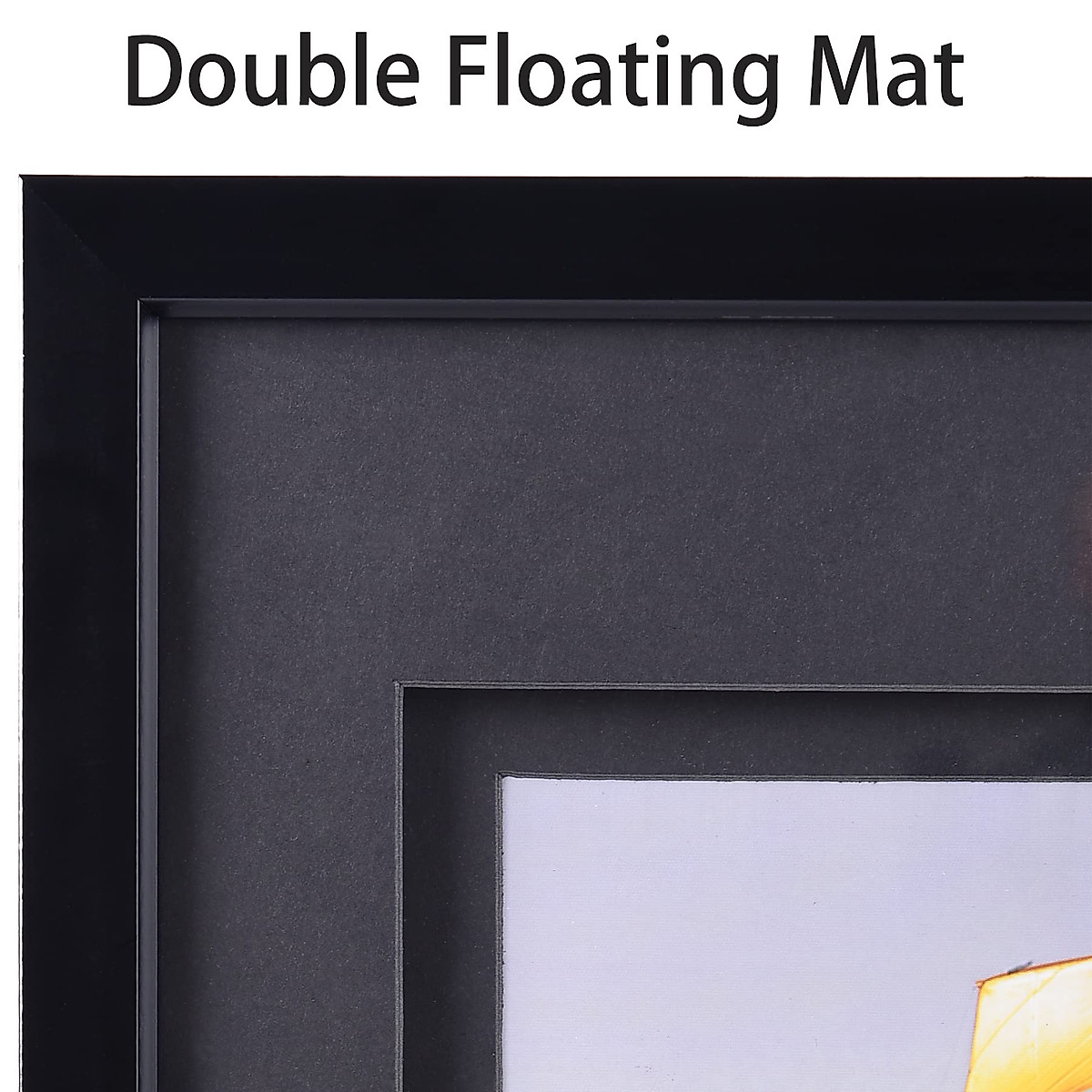 Yaetm 11x14 Double Floating Mat Picture Frame Set of 2, Display Picture 8x10 with Black Double Mat, Polished High Definition Real Glass, Wall Mounting Photo Frames, Black/Black