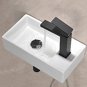 Wall Hung Basin Sink Small Cloakroom Basin Sink, Wall Mount Rectangle Ceramic Wash Basin Small Right Hand Vessl Bain Sink Set With Faucet&Drain For Bathroom