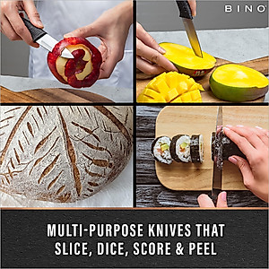 BINO 2-Piece Stainless Steel Paring Knife & Utility Knife with Blade Guards Set - Speckled Black | Sharp Knife Set with Good Grip | Cooking Knives | Peeling & Cutting Fruits & Vegetables | Meal Prep