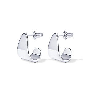 PAVOI 14K Gold Plated 925 Sterling Silver Posts Chunky Hoop Earrings | Statement Huggie Hoops for Women | Lightweight White Gold Dome Earrings