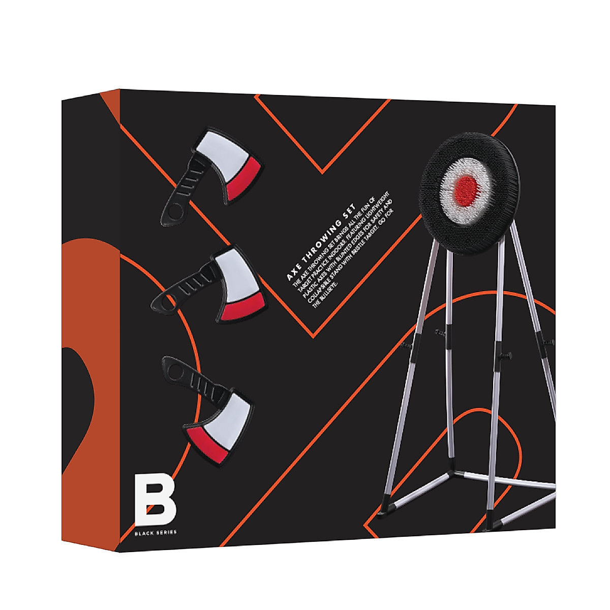 Black Series Axe Throwing Target Set, Includes 3 Axes & Bristle Target, Lightweight Plastic Axes with Blunted Edges, Safe for Indoor & Outdoor Use, Fun Party Activity Game