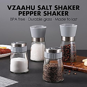 vzaahu Grey Glass Salt and Pepper Sharkers Set with Adjustable Pour Holes - Spice Shaker Salt Dispenser Pepper Dispenser - Perfect for Pink Himalayan, Table Salt, Black and White Pepper (Grey)