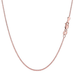Jewelry Affairs 14k Rose Solid Real Gold Mirror Box Chain Necklace, 0.8mm, 24"