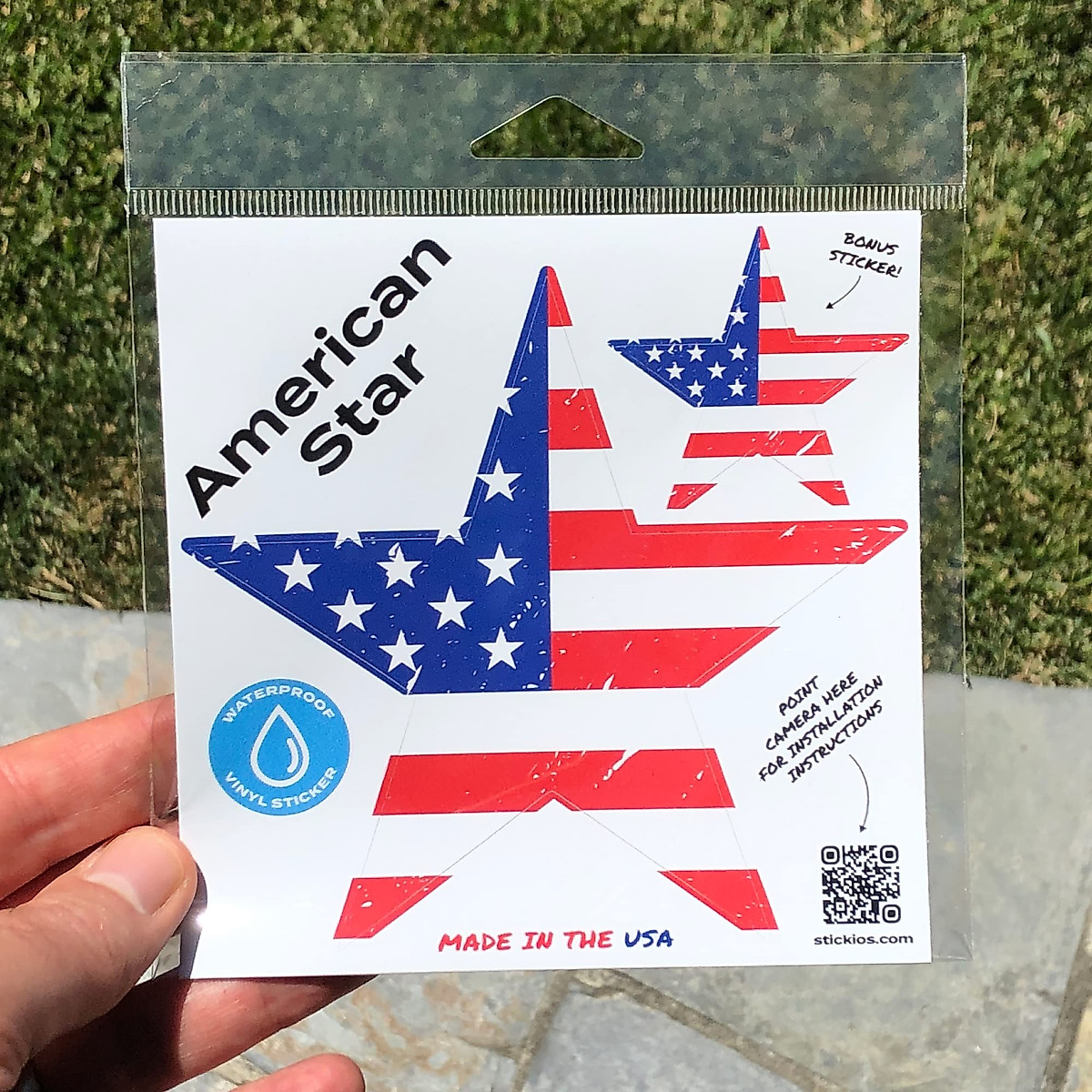 Stickios American Flag Decal 4.75x4.5 inches - Made in The USA - Distressed, Patriotic Vinyl Flag Sticker for Cars, Trucks, Windows, Vehicles - American Star