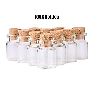 MaxMau 100 Count Small Glass Bottles with Corks,5ml Tiny Vials Clear Mini Jars Wooden Stopper for Art Crafts Storage Party Decoration Wedding Favors