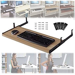 Desktop Extender Sliding Keyboard Tray Keyboard Slider 54/60/70x27cm Wooden Extension Table Installed Under The Table Strong Load-bearing Capacity Easy To Assemble Ergonomics Adjust Posture Improve Fa