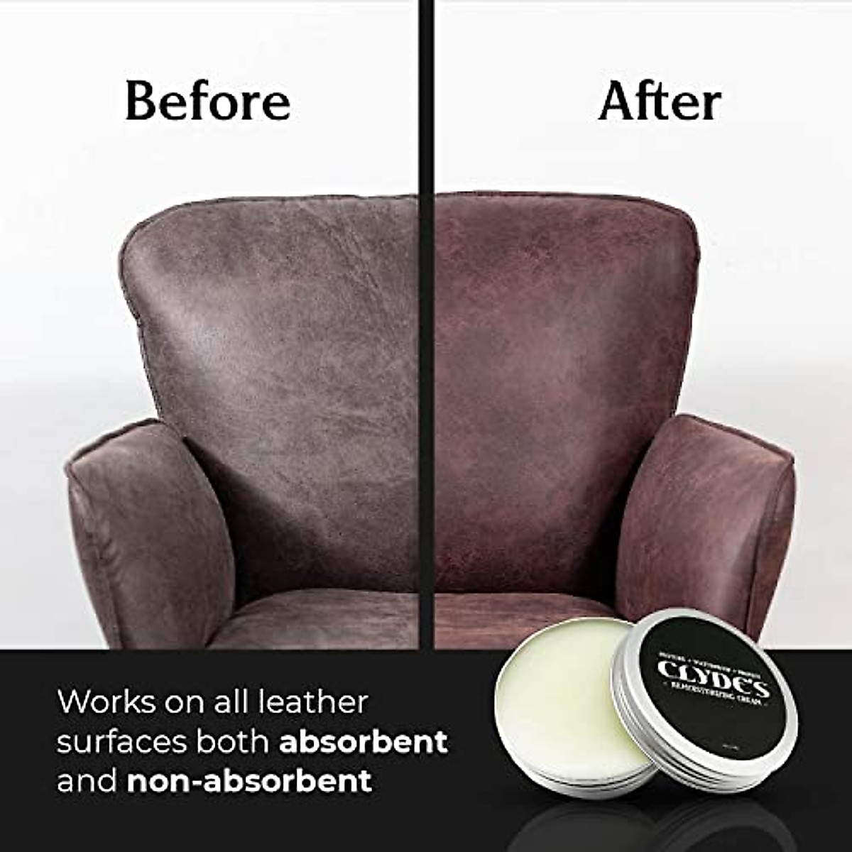 Clyde's™ Leather Conditioning Cream | All Natural, Non Toxic Formula | Restore & Repair Sofas, Car Seats, Shoes and More