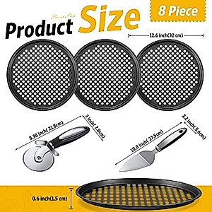 Aoriher 6 Pack 12 Inch Carbon Steel Pizza Pans with Holes, Nonstick, Set of 6, Gray